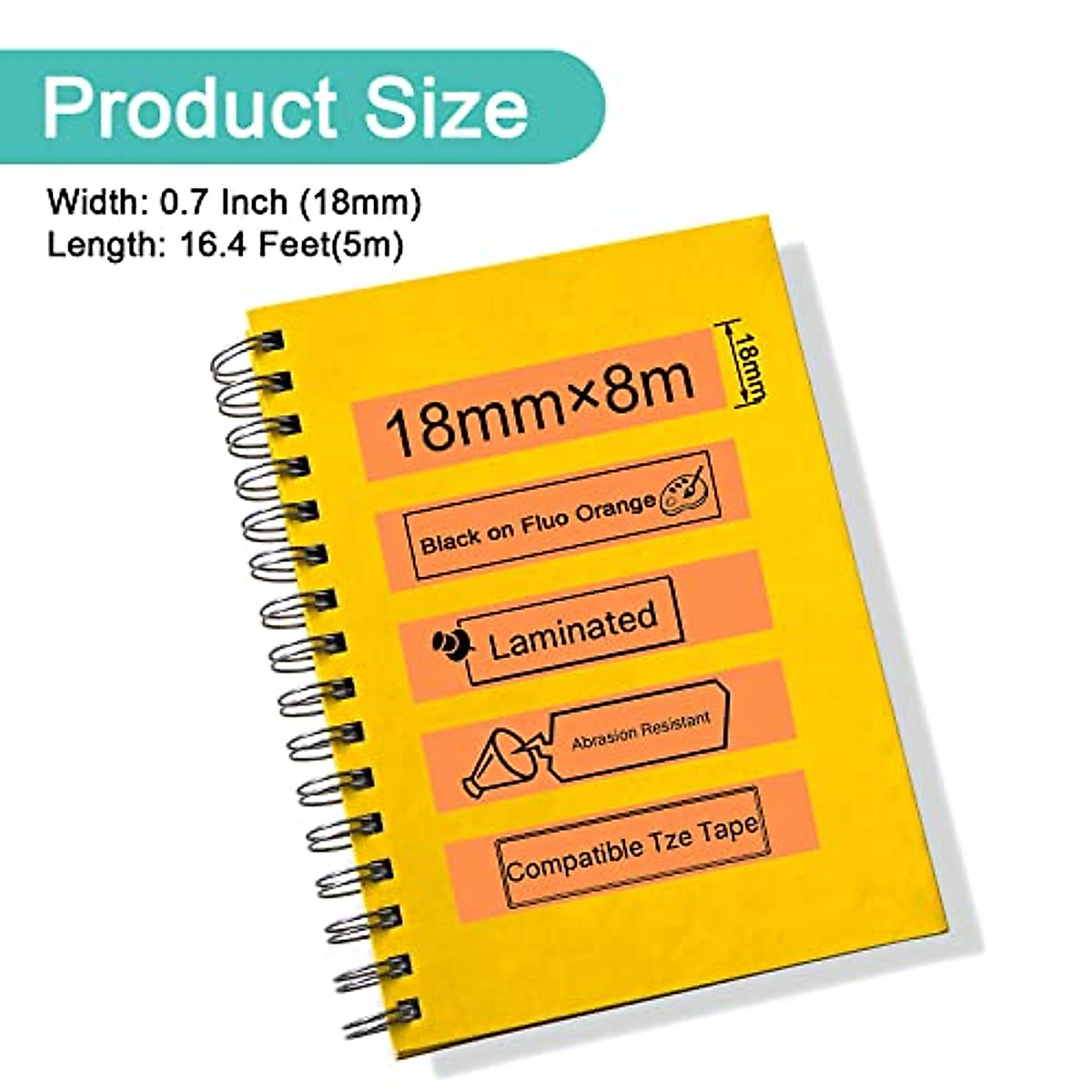 NineLeaf 6 Pack Compatible for Brother P-Touch TZe-B41 TZ-B41 Black on Fluo Orange Label Tape 18mm 0.7 inch 3/4'' Laminated TZe TZ Tape for PT-530 540 550 580C 7500 Label Maker