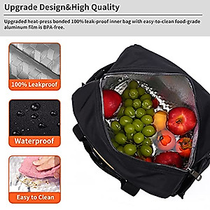 Anfeichen Insulated Lunch Bag Women For Work,Leakproof Lunch Box for Men Large Lunch Tote Bag,Embroidered Cooler Bag with Shoulder Strap (Black)