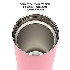 Primula Slim Can Stainless Steel Vacuum Insulated Coozie Cooler for 12 Ounce Skinny Cans, Pink