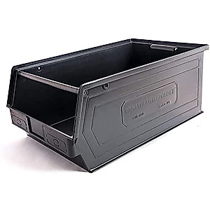 12 Pack Small Storage Bin, Wall Mount Storage, Hanging and Stacking Bin, Freestanding | 20” x 12” x 8” Plastic Container | Black | Zeus 4PLZ06 StorageCompat