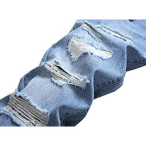 DANT BULUN Men's Ripped Distressed Destroyed Slim Fit Straight Leg Denim Jeans (38, Light BlueLY005)