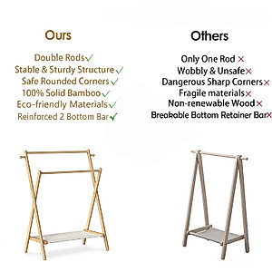 BAMBOOHOMIE Kids Clothing Rack, Small Clothes Rack for Toddler Pets, Kids Dress Up Rack with Storage Shelf & Double Rods, Foldable Kids Clothes Rack for Nursery Child's Room (Regular Size)