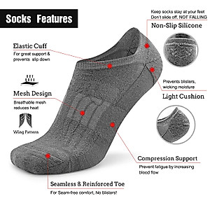 Busy Socks Men's Merino Wool No Show Athletic Running Socks, Women's Mesh Breathable Super Soft Thin Socks for Summer, 6 Pairs, Large, Medium Grey