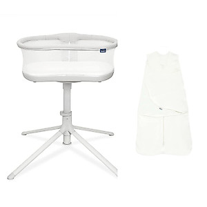 HALO 3.0 BassiNest Swivel Sleeper and 100% Cotton Sleepsack Swaddle, Cream, Small (Bundle)