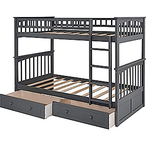 STP-Y Bunk Beds Full Over Full with Drawers, Solid Wood Full Bunk Beds with Ladder for Boys Girls Teens Adults, Gray (Color : Twin Gray)