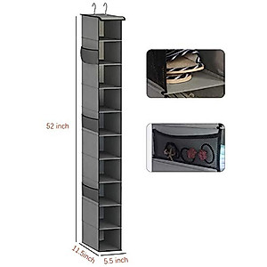 Libeder Hanging Shoe Organizer,10-Shelf Hanging Closet Organizers and Storage Shoes Organizer Shelves Hanging Shoe Rack Holder with 6 Mesh Side Pockets Gray