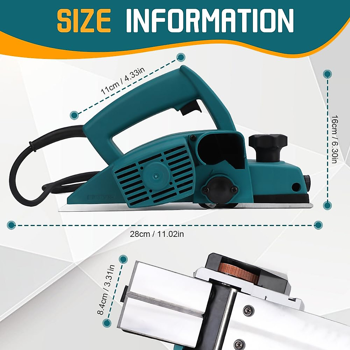 Electric Wood Planer, Wood Planers for Woodworking, Handheld Planer, Electric Planer for Wood, 110V Portable Electric Wood Planer for Home Furniture US Plug, Wood Planer Tool