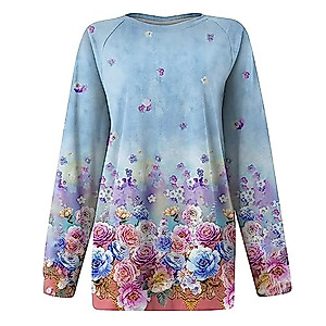 Generic Long Sleeve Tee Shirts for Women Long Sleeve Workout Tops for Women Pullover Women Long Sleeve Round Neck Blouses Lightweight Shirts Casual Long Sleeve Pullover Loose T Shirts Printed Tops