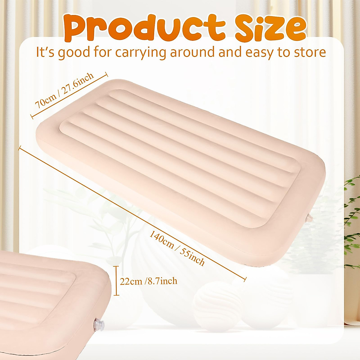 Geetery 2 Pcs Kids Air Mattress Toddler Inflatable Sleepover Airbed 55 x 27.6 x 8.7 Inch Foldable Comfort Flocked Blow up Bed with Patch Kit Portable Air Mattresses for Home Travel Camping Party