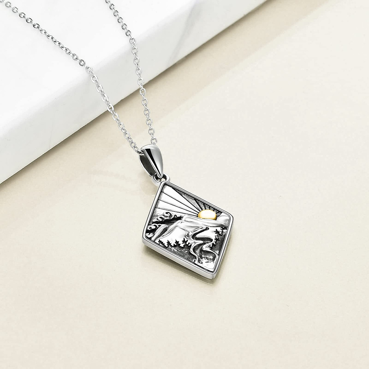 ONEFINITY Mountain Necklace for Women Range River Cloud Sunrise Sterling Silver Pendant Nature Graduation Jewelry for Womens Hiker Camper Climber
