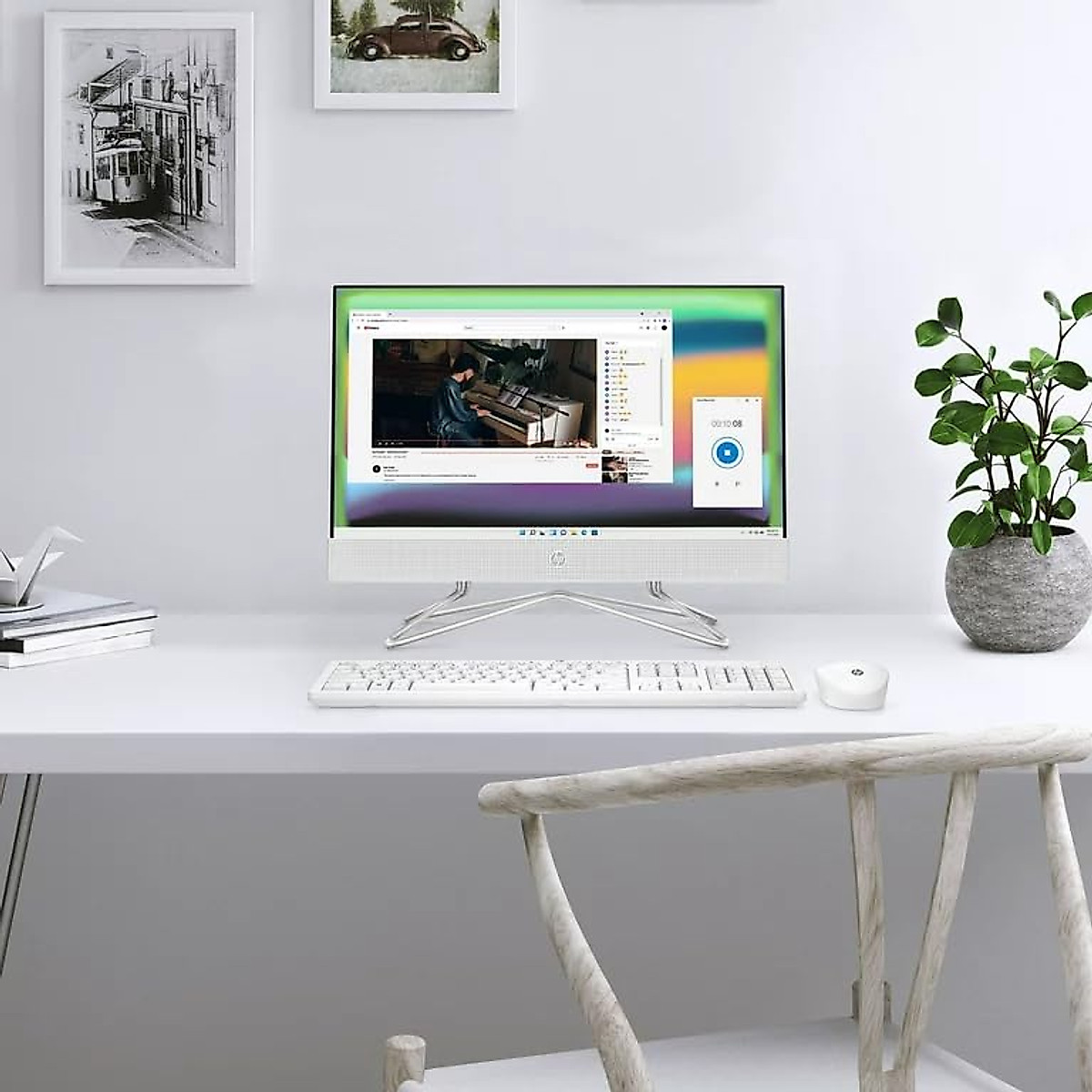 HP 2024 21.5" FHD All-in-One Desktop Intel 4-Core Pentium Silver J5040 Intel UHD Graphics 32GB DDR4 1TB NVMe SSD WiFi AC BT HDMI Webcam RJ45 Wilress KB&Mouse White Windows 10 Pro w/RE Accessories