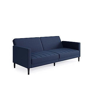 DHP Farnsworth 79 Inch Futon Sofa Bed, Upholstered Couch Sleeper with Tufted Seat, Mid-Century Modern, Navy