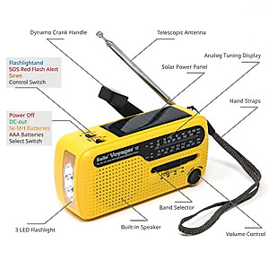 Kaito Best NOAA and SW Portable Solar/Hand Crank AM/FM, Shortwave & NOAA Weather Emergency Radio with USB Cell Phone Charger & LED Flashlight (Yellow)