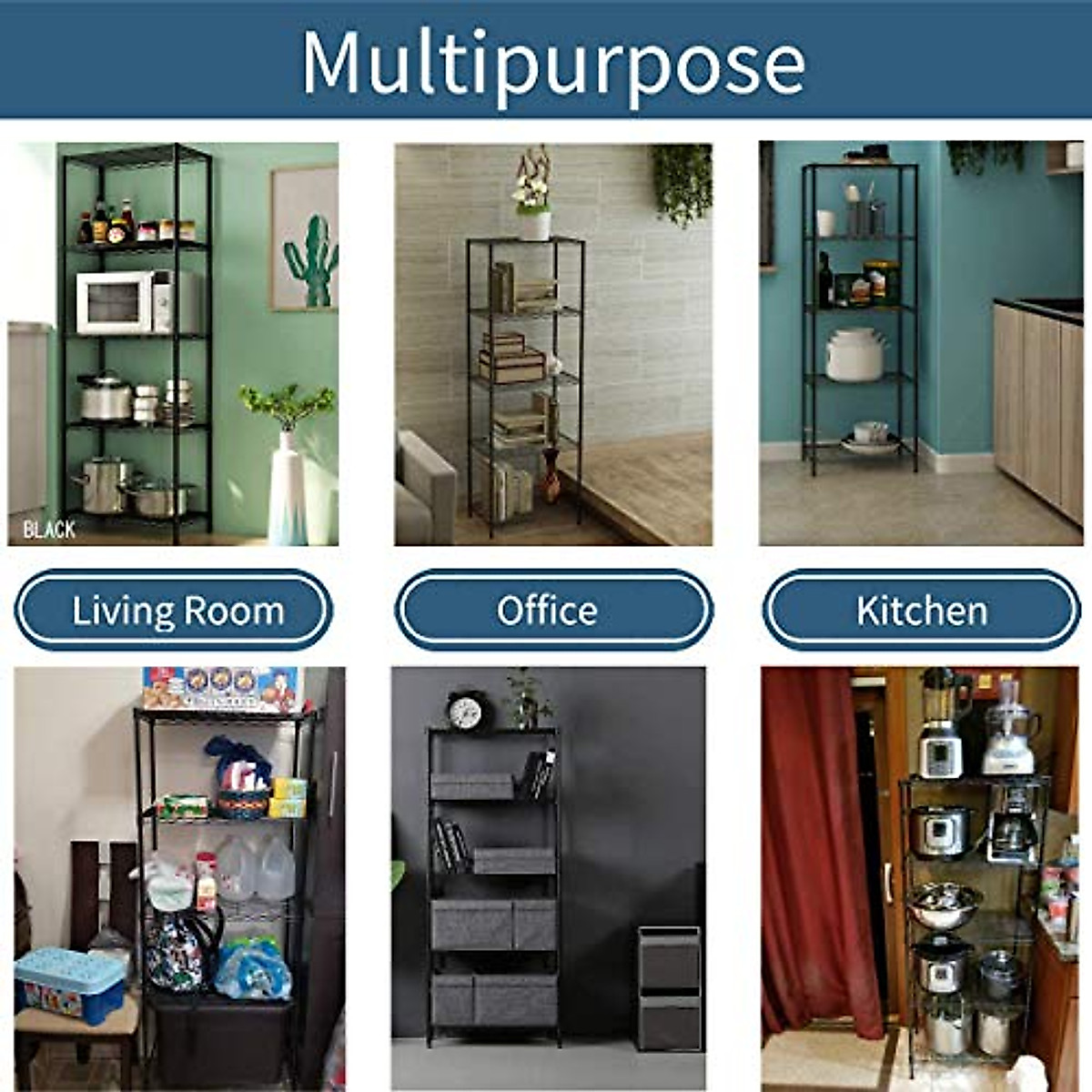 Payhere Storage Metal Utility Shelves, 5-Tier 24" Steel Garage Storage Wire Shelving Unit,750Lbs Rust-Proof Storage Racks w/Leveling Feet, NSF Certification Shelf for Kitchen Office Garage