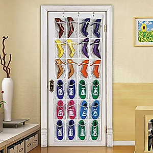 Isabelvictoria 24 Pocket Shoe Organizer Door Hanging Shoes Storage Wall Bag Closet Holder Family Save Space Organizer Home Decoration