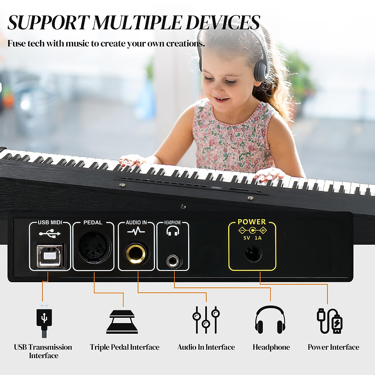 Ktaxon Digital Piano 88-Key Weighted Action Electric Piano with 3-Pedal Unit, Double Bluetooth, Split/Touch/Transpose Control Functions(Black)