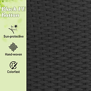 Tangkula Outdoor Patio Round Daybed with Retractable Canopy, Black Rattan Wicker Furniture Sectional Seating with Cushions and Throw Pillows, Seating Separates Cushioned Seats for Backyard (Black)