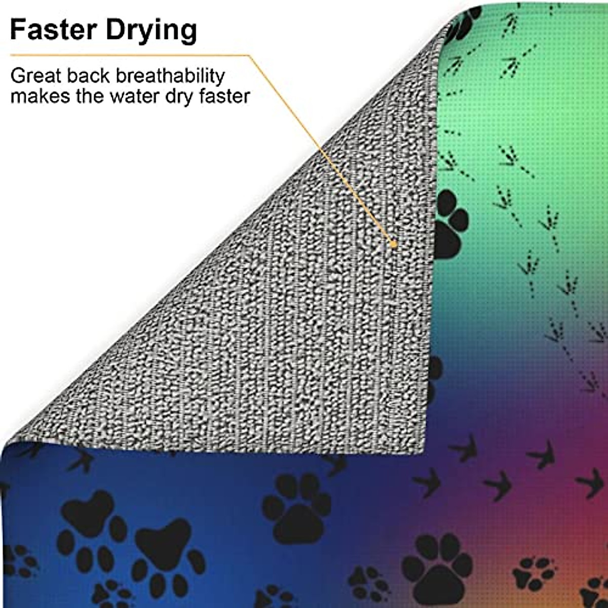 Paw Prints Pattern Printed Drying Mat For Kitchen Ultra Absorbent Microfiber Dishes Drainer Mats Non-Slip Silicone Quick Dry Pad - 18 X 16inch