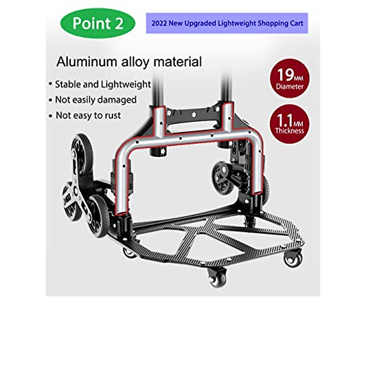 RJTEK Hand Truck [Material upgrading] 180 lbs Stair Climber Folding Grocery Cart Dolly cart Hand Truck Stair Climbing cart Heavy-Duty Lightweight Trolley