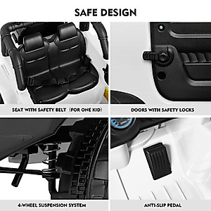 JOYLDIAS Kids Ride On Truck with Storage Space, 12V Children's Electric Car with 2.4G Parental Remote Control, Music, Bluetooth, MP3 Player, LED Lights, Spring Suspension, White