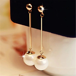 Big Simulated Pearl Long Tassel Drop Earrings for Women Double Sided Front Back Cross Imitation Pearl Dangle Earrings