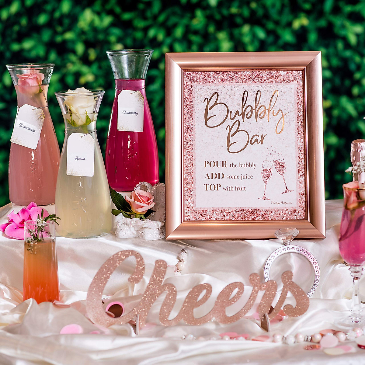 PRESTIGE Mimosa Bar Kit | Bridal Shower Decorations, Rose Gold Bachelorette Party Decorations, Bridal Shower Decor, Brunch & Bubbly Bar Sign, Pink Galentines Day Decorations, Mothers Baby Girl (Rose)