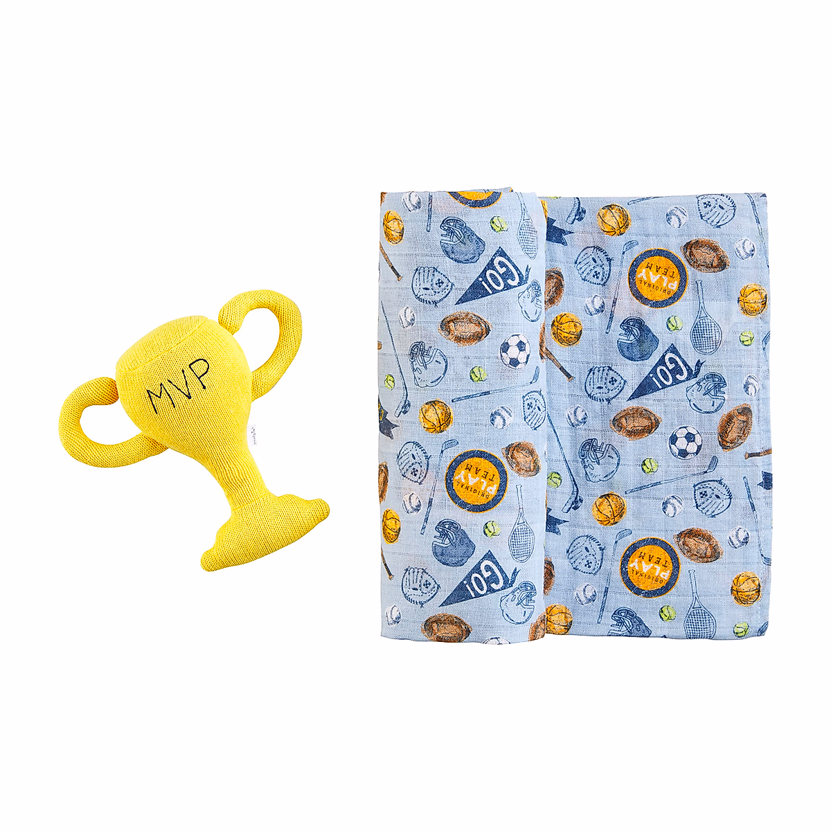 Sports Swaddle and Rattle Set