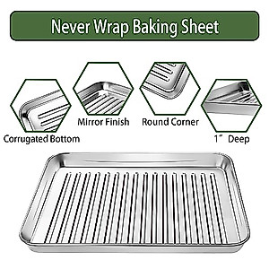 Baking Sheet Tray with Cooling Rack Set (2 Pans + 2 Racks), Stainless Steel Cookie Pan with Cooling Rack For Oven, Nonstick Baking Pan, Warp Resistant & Heavy Duty & Rust Free, Size 16 x 12 x 1 Inches
