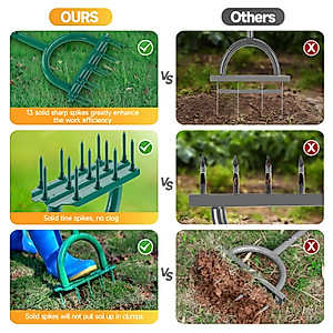 Lawn Aerator Spikes Aerating Tool, Manual Yard Aerator Tools with 13 Soil Spikes, T-Handle, Wide Foot Plate, Yard Aerators for Lawn Yard & Garden