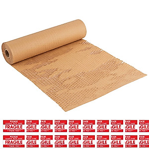 Eco-Friendly Honeycomb Wrapping Paper - 15" x 120' Roll with Fragile Stickers - Premium Packaging Solution for Fragile Items