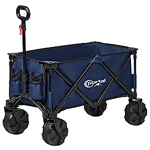 PORTAL Collapsible Folding Utility Wagon, Foldable Wagon Carts Heavy Duty, Large Capacity Beach Wagon with All Terrain Wheels, Outdoor Portable Wagon for Camping, Garden, Shopping, Groceries, Blue