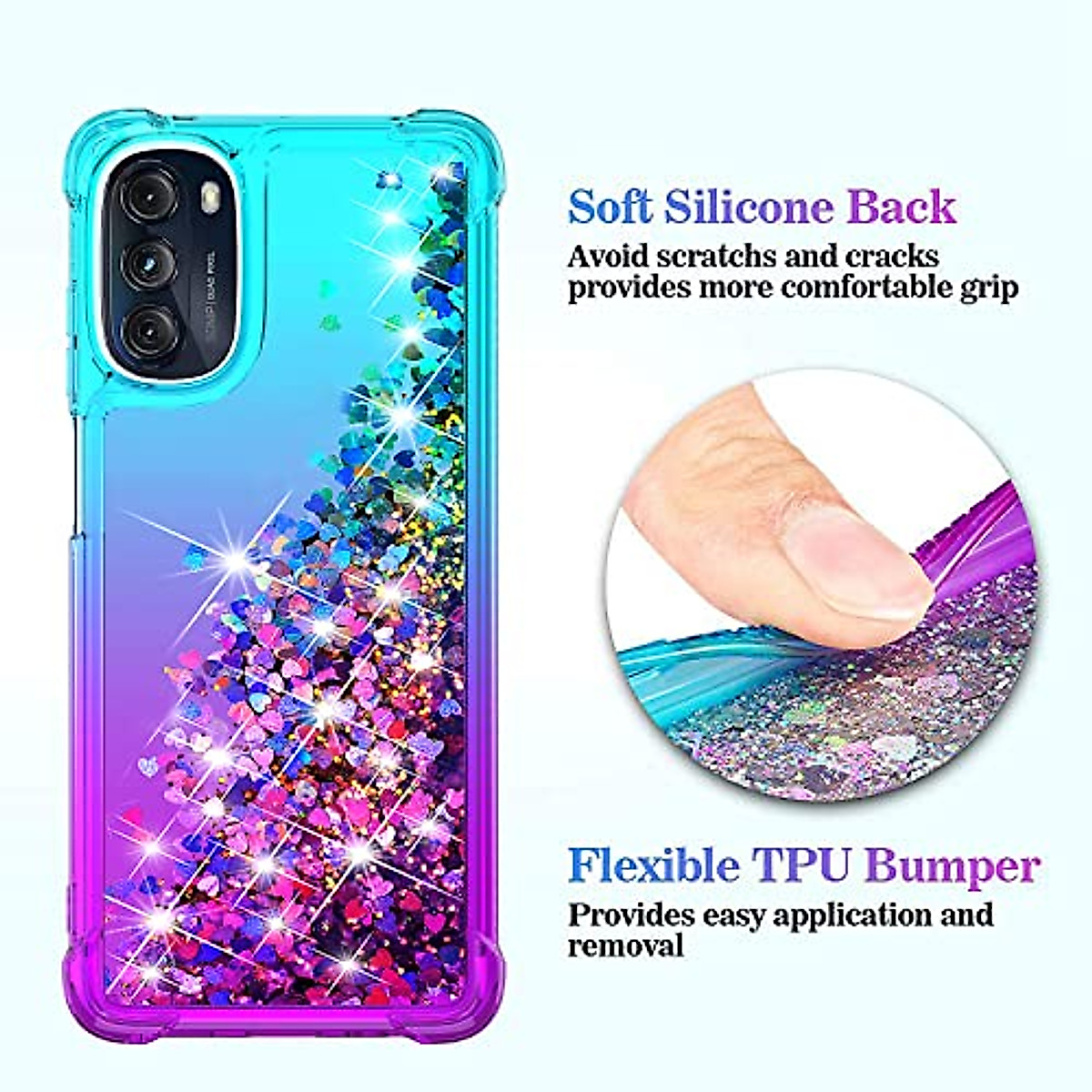 YZOK for Moto G 5G 2022 Case,Moto G 5G 2022 Case with HD Screen Protector,Gradient Quicksand Glitter Liquid Floating Waterfall Durable Girls Cute Phone Case for Motorola G 5G 2022 (Teal/Purple)