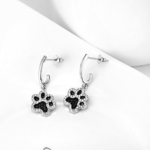 YFN Women Ladies Jewelry 925 Sterling Silver Two-tone Pet Puppy Paw Drop &Dangle Earrings Paw earring Dog Stud Earrings (Dangle Black)