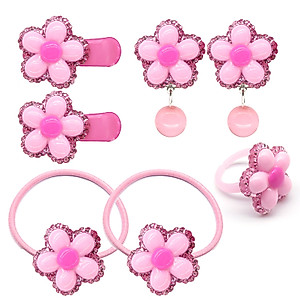 Elesa Miracle Little Girl Handbag Beauty Set Kids Plush Handbag + Flower-Shaped Clip-on Earrings Rings Hair Clips and Hair Ties + Necklace and Bracelet Set (Pink)