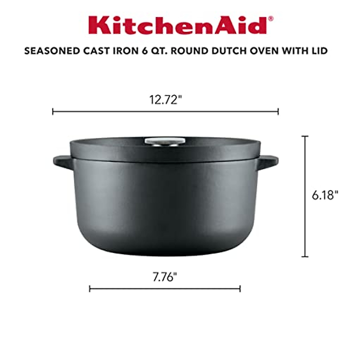 KitchenAid Seasoned Cast Iron Dutch Oven/Casserole, 6 Quart - Black