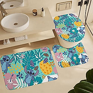 fmsnupz Cartoon Shower Curtain 4PCS Set, Cute Bathroom Decor with Non-Slip Rugs, Toilet Lid Cover and Bath Mat, Waterproof Fabric Shower Curtains with 12 Hooks, 70.8"x70.8"