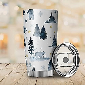 WmhrYpzhL Bear Travel Mug Winter Forest Coffee Cup Stainless Steel Insulation Tumbler with Lid For Home Office School Outdoor Gifts Bear