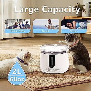 AQHH Cat Water Fountain, Pet Water Fountain with Upgraded Wireless Pump for Cats and Small Dogs, Ultra Quiet Water Fountain for Cats Inside, Easy to Clean and Assemble, App Control, 2L