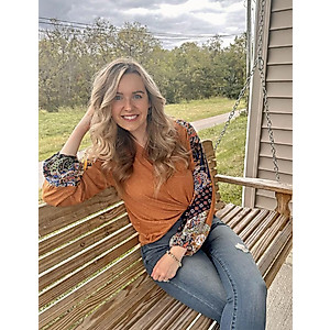 Beyove Boho Clothes for Women Bohemian Shirt Casual Blouses for Women Plus Size Brown XL