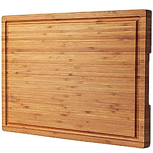 Bamboo Wood Cutting Board for Kitchen, 18" Large Cheese Charcuterie Chopping Block with Side Handles and Juice Grooves