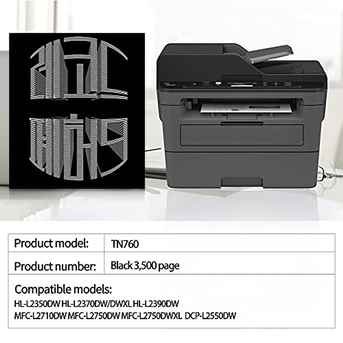 URAN ETECHWORK Compatible TN760 TN760 TN 760 Toner Cartridge Replacement for Brother MFCL2750DWXL DCPL2550DW Black,1Pack