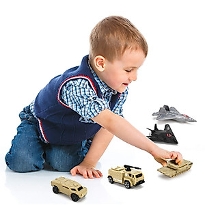 12 PCS Military Plastic Army Men Vehicles Toy Playset - Includes Stealth Bomber, Tanks, Helicopter, Fighter Jets and More for Kids, Boys