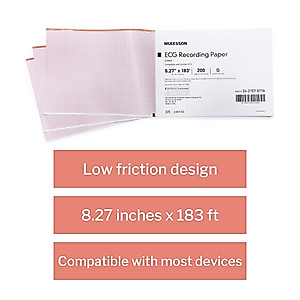 McKesson ECG Recording Paper, Red Grid Thermal Paper, 8.27 in x 138 ft, 200 Count, 1 Pack