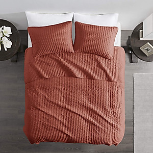 Madison Park Keaton Quilt Set-Casual Channel Stitching Design All Season, Lightweight Coverlet Bedspread Bedding, Shams, Full/Queen(90"x90"), Stripe Spice 3 Piece