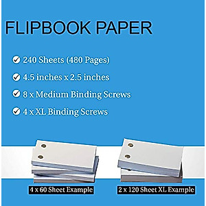 Blank Flip Book Paper with Holes - 240 Sheets (480 Pages) Flipbook Animation Paper : Works with Flip Book Kit Light Pads : for Drawing, Sketching Supplies/Comic Book Kit - Drawing Paper Animation Kit