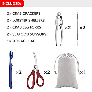 Seafood Tools Set Includes 2 Crab Crackers 2 Seafood Fork 2 Lobster Crackers 2 Seafood Scissors -Nutcracker Set（9 Piece ）