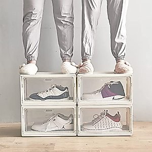 Shoe Storage Boxes,Pack of 6 Stackable Shoe Organizer,Sturdy Foldable sneaker storage and Easy Assemble Shoe Containers Clear Plastic shoe bins with Lid for US Size 13(14.6”x 10.6”x 8.3”)