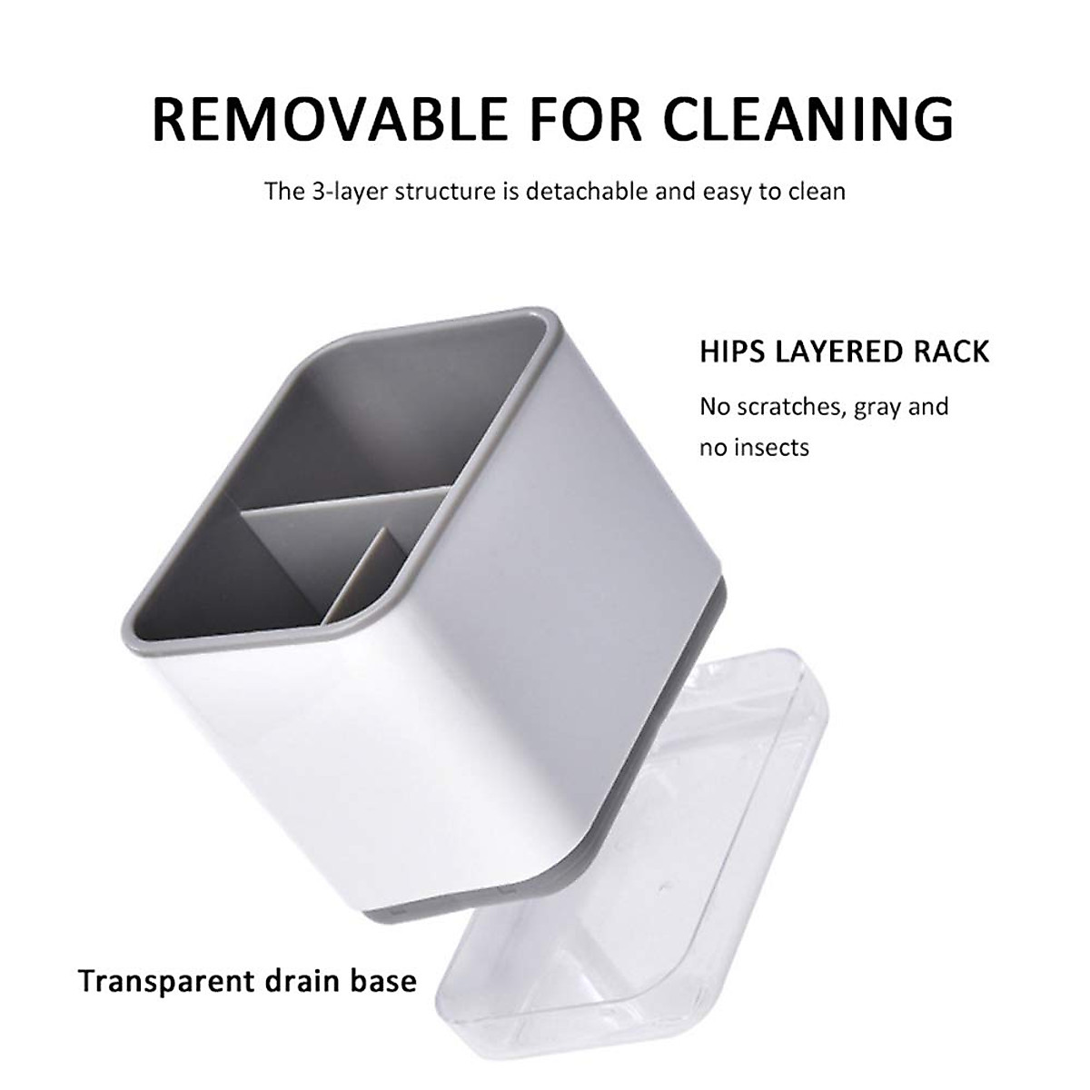 AKOAK 1 Pack Chopstick Holder - Cutlery Storage Box, Sink Cutlery/Spoon/Knife/Fork 3 Compartment with Drain Pipe Ideal Kitchen Organizer