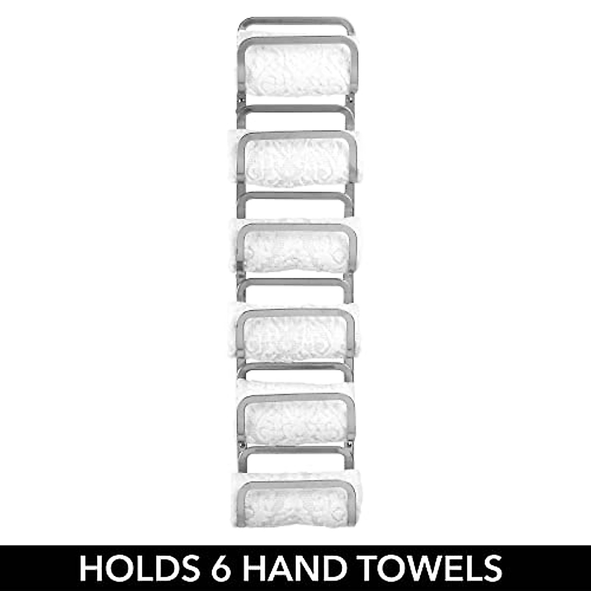 mDesign Wall Mount Towel Storage Rack for Bathroom - 6-Tier Hanging Organizer - Mounted Shelf for Multiple Bath Towels or Rolled Robes - Wine Bottle Holder - Steel Metal - Carson Collection - Chrome