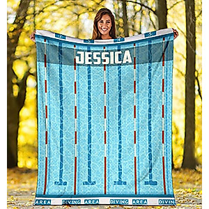 OhaPrints Custom Swimming Swim Pool Gift for Swimmers Personalized Name Soft Sherpa Throw Blankets Cozy Fuzzy Fleece Throws for Tv Sofa Couch Comfy Fluffy Blanket 30X40 50X60 60X80